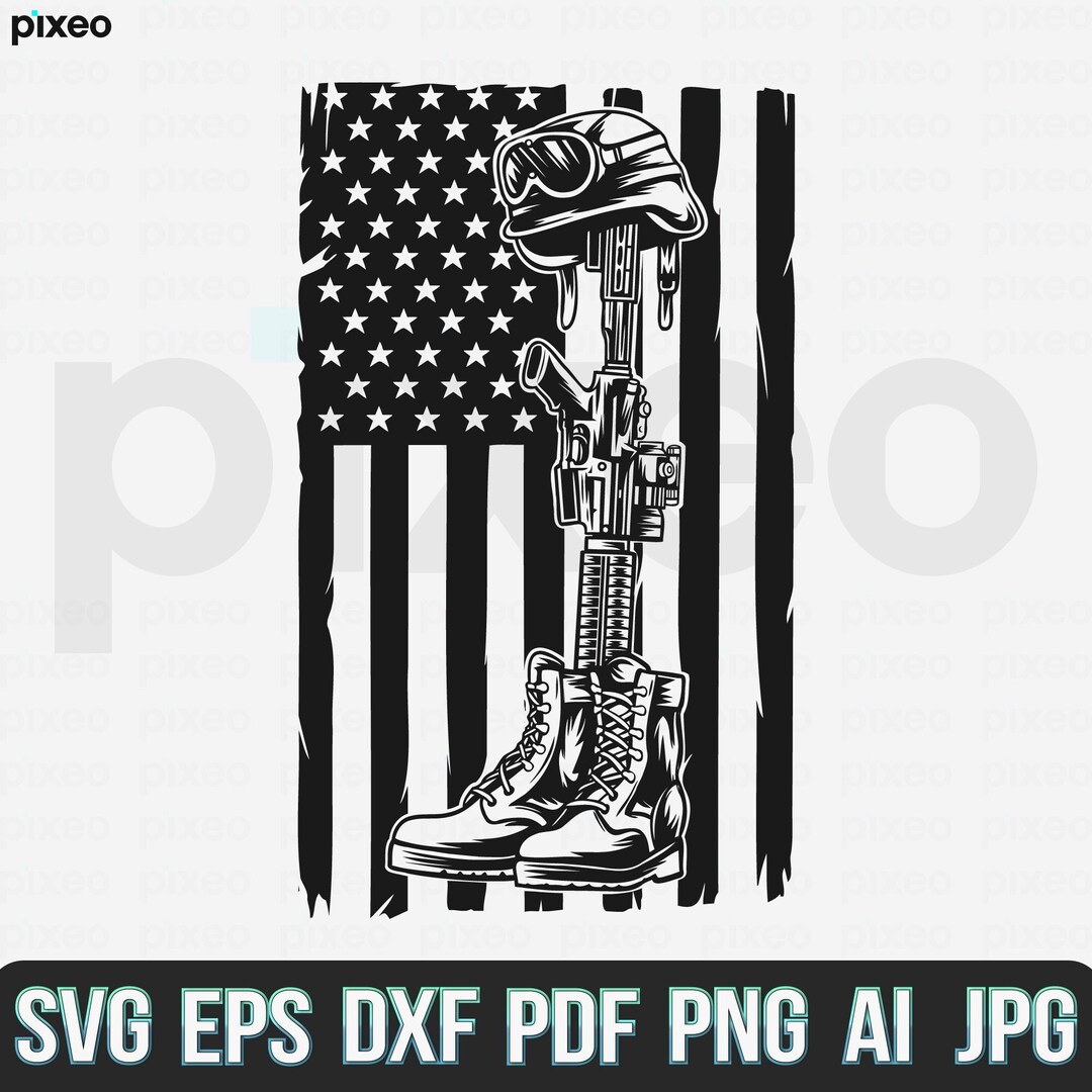 Fallen Soldier Tribute SVG: US Army Boots, Gun, Helmet, Flag (digital ...