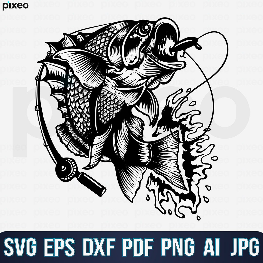 Bass Fishing Svg, Fishing Svg, Bass Fish Svg, Bass Clipart, Bass Vector ...