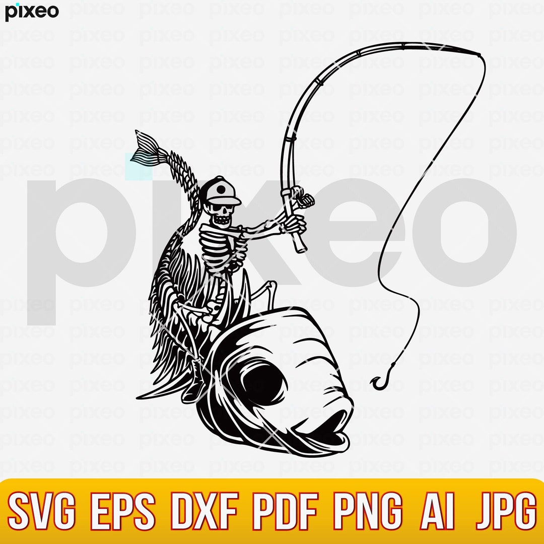 Fisherman Riding Fish Skeleton Svg, Skull Fisherman Svg, Skull Fishing ...
