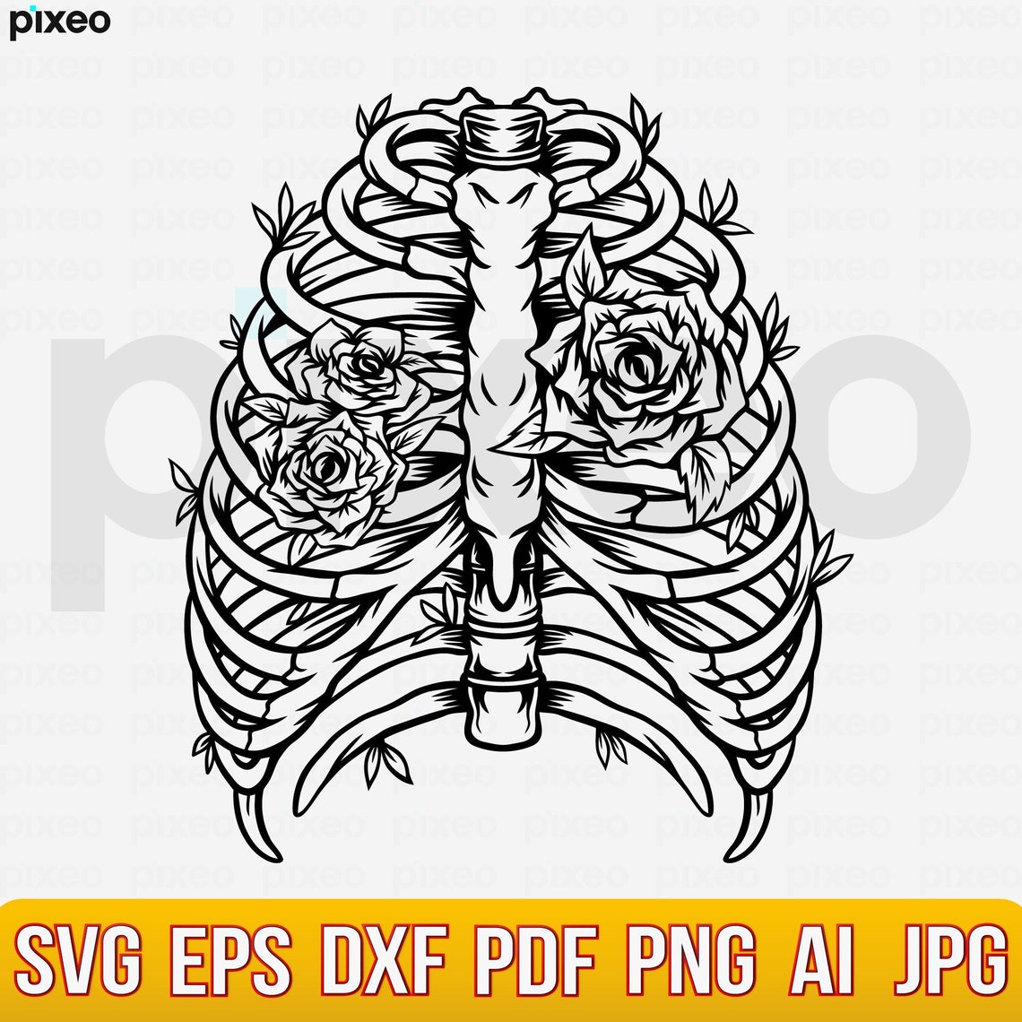 Rib Cage Floral Svg Ribcage Flowers Svg Skeleton Rib Cage - Etsy