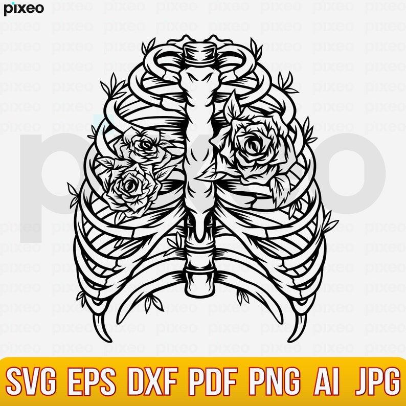 Rib Cage Floral Svg Ribcage Flowers Svg Skeleton Rib Cage - Etsy
