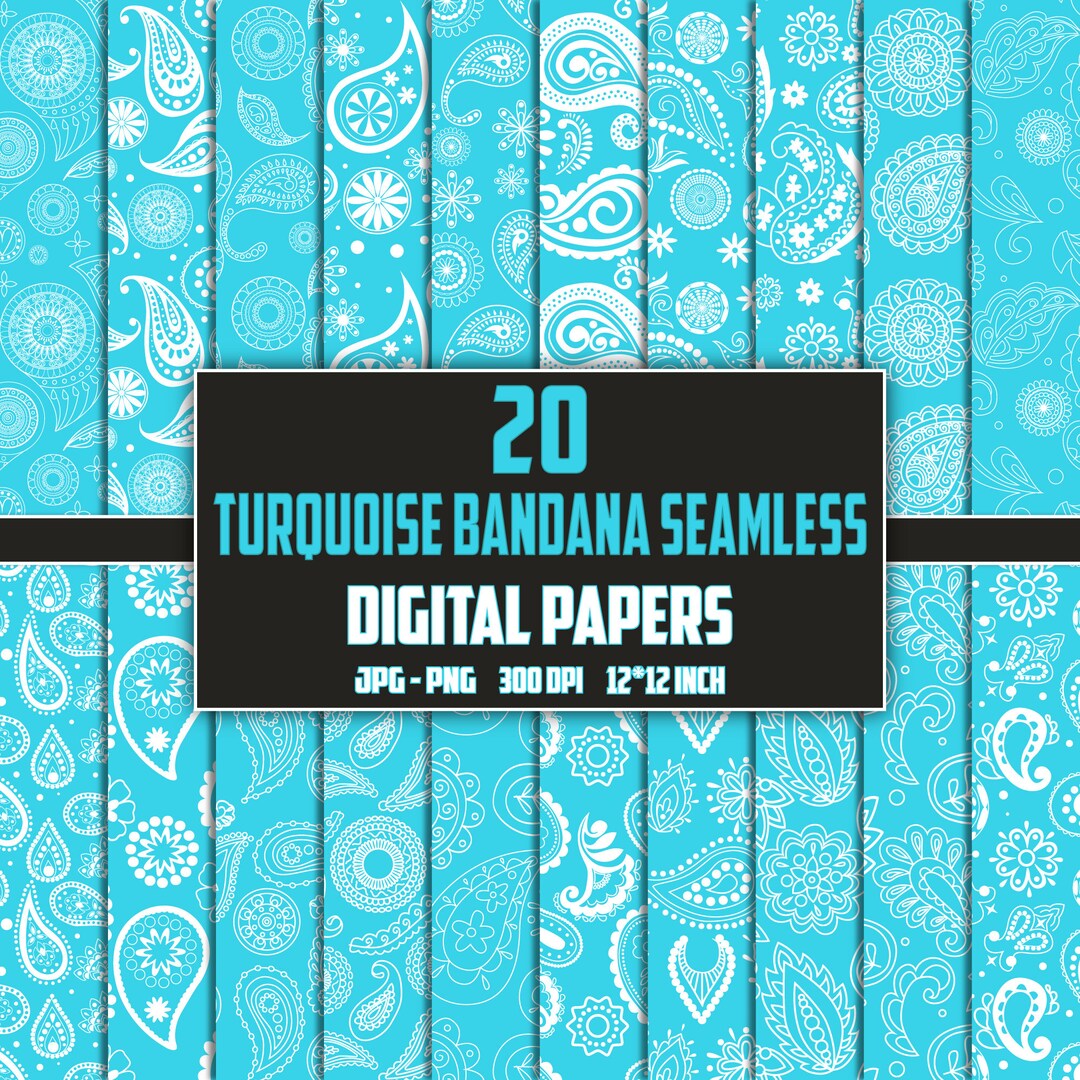 Turquoise Bandana Seamless Pattern, Paisley Seamless Pattern, Bandana ...