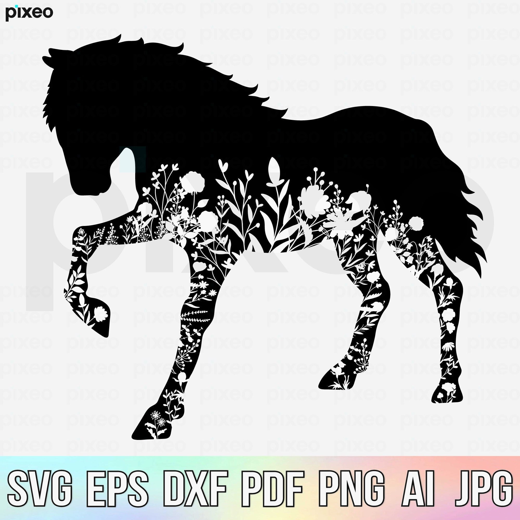 Floral Horse Svg Horse Svg Horse Flowers Svg Horse Cut - Etsy