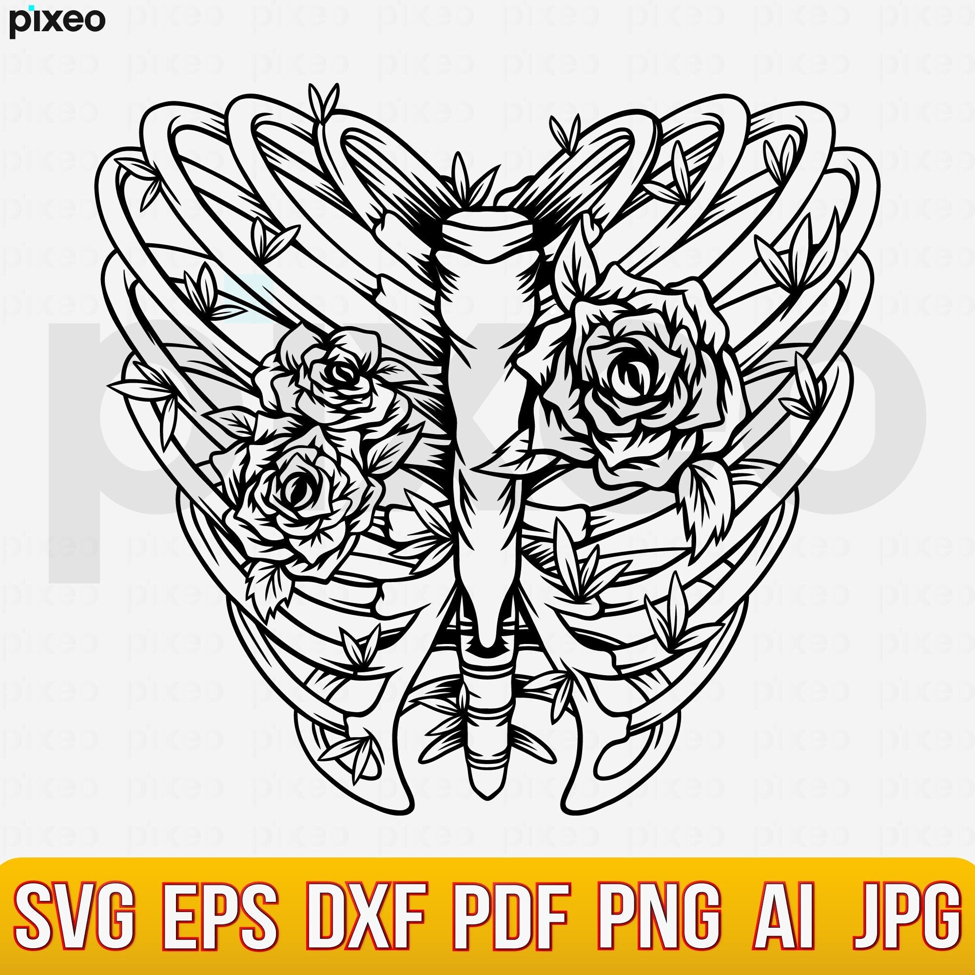 Rib Cage Heart With Rose Svg Ribcage Flowers Svg Skeleton - Etsy Australia