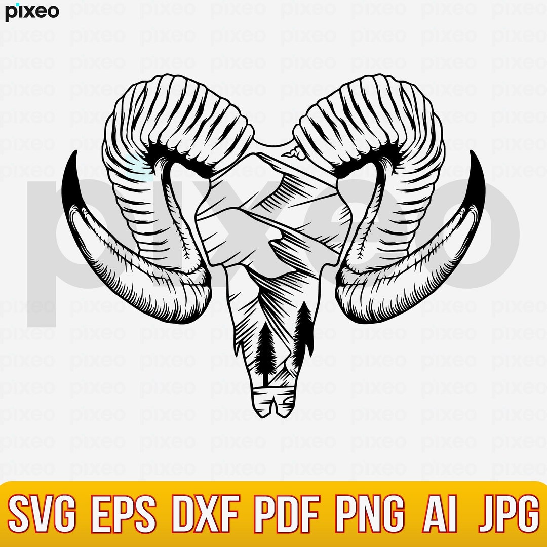 Ram Skull Desert Svg, Ram Skull Svg, Ram Svg, Sheep Svg, Desert Cactus ...
