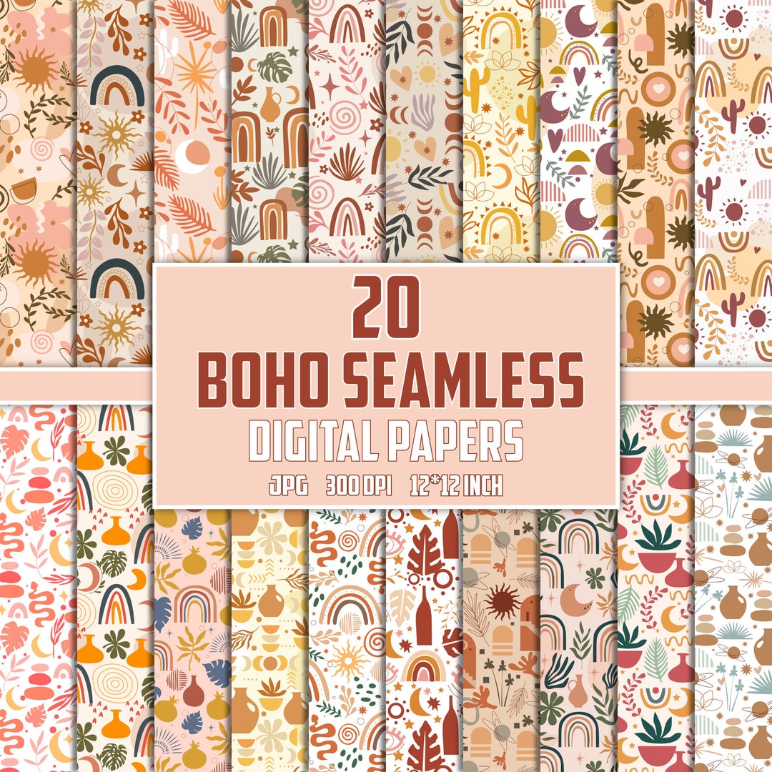 Boho Seamless Digital Paper: 20 Bohemian Scrapbook Patterns (digital ...
