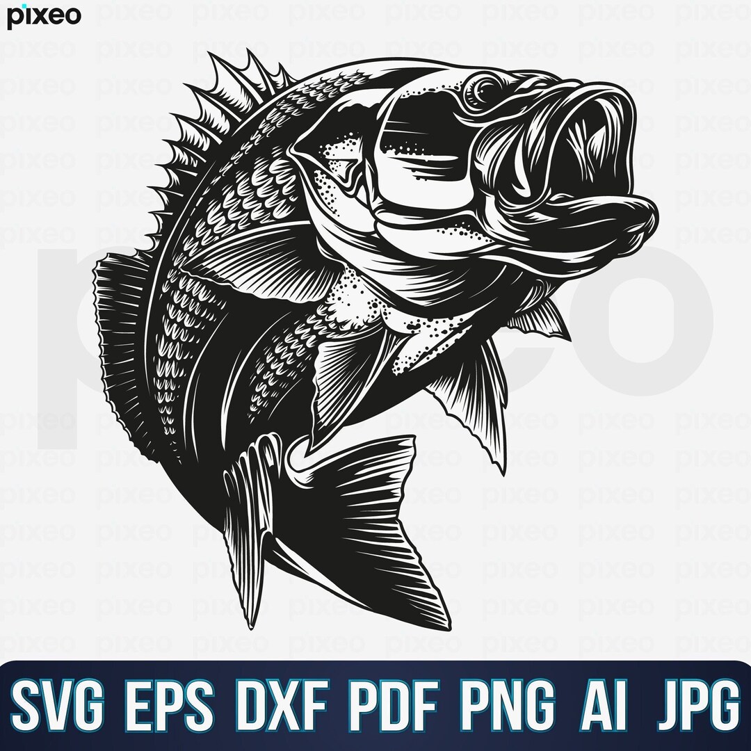 Bass Fishing SVG: Fish Hook Clipart, Vector Cut File (digital Download ...