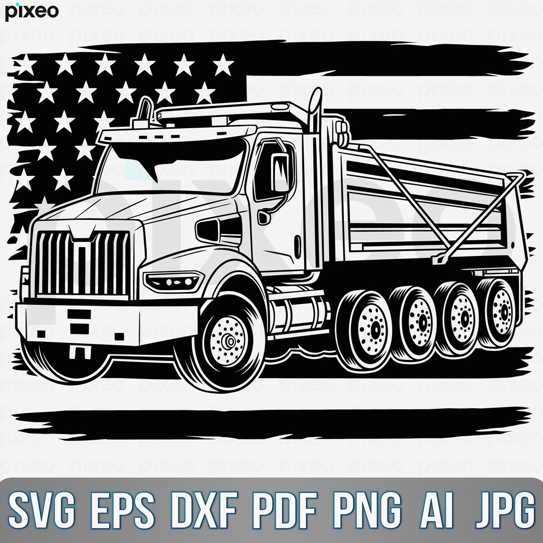 Dump Truck With Flag Svg, Dump Truck Svg, Truck Svg, Big Truck Clipart ...