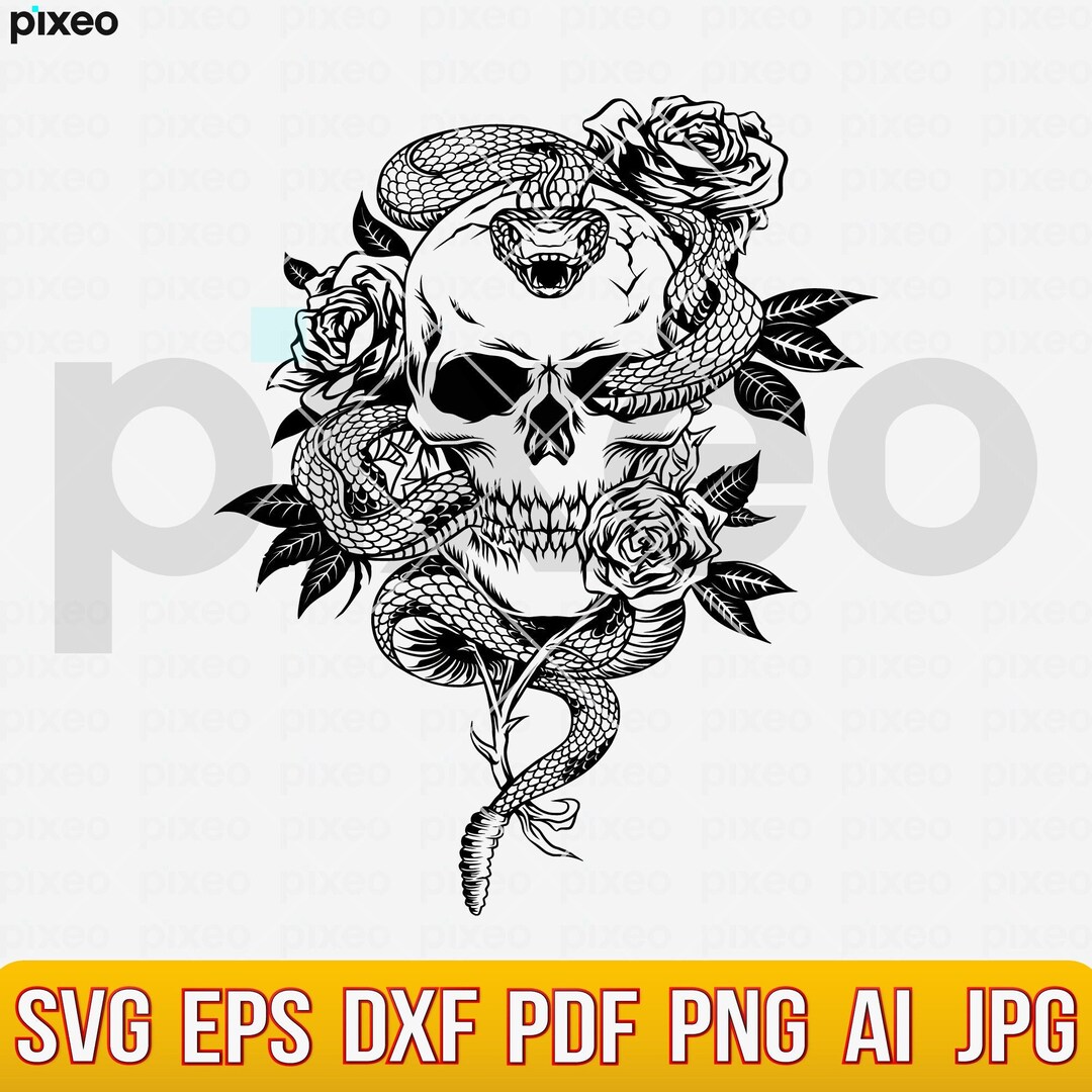 Skull Snake Svg, Floral Snake Skull Svg, Skull Svg, Snake Svg, Flower ...
