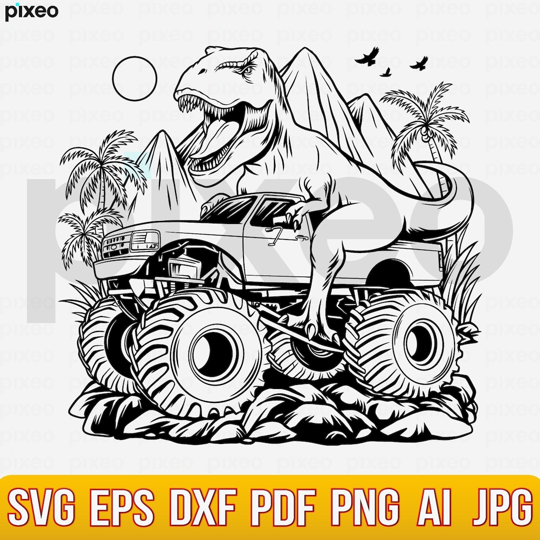 T Rex With Monster Truck Svg, T Rex Scratch Svg, Dinosaur Svg, T Rex ...