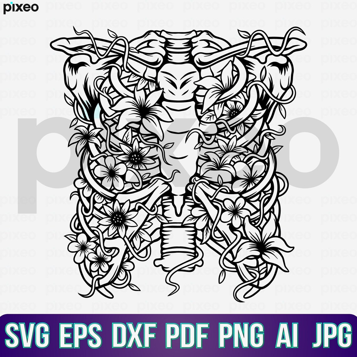 Rib Cage Floral Svg Ribcage Flowers Svg Skeleton Rib Cage Etsy