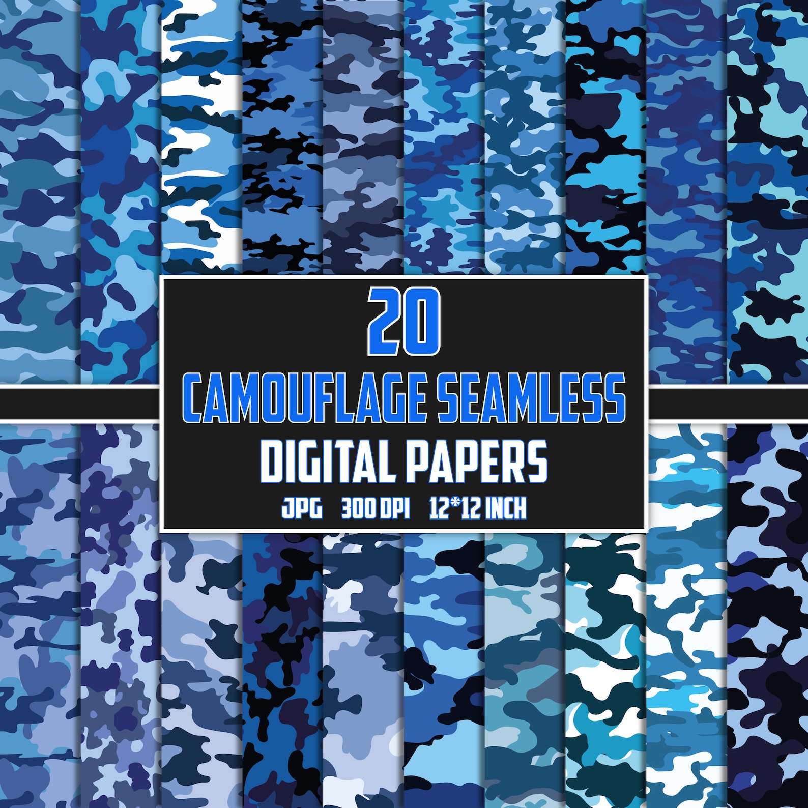 Blue Camouflage Digital Paper Camouflage Seamless Patterns - Etsy