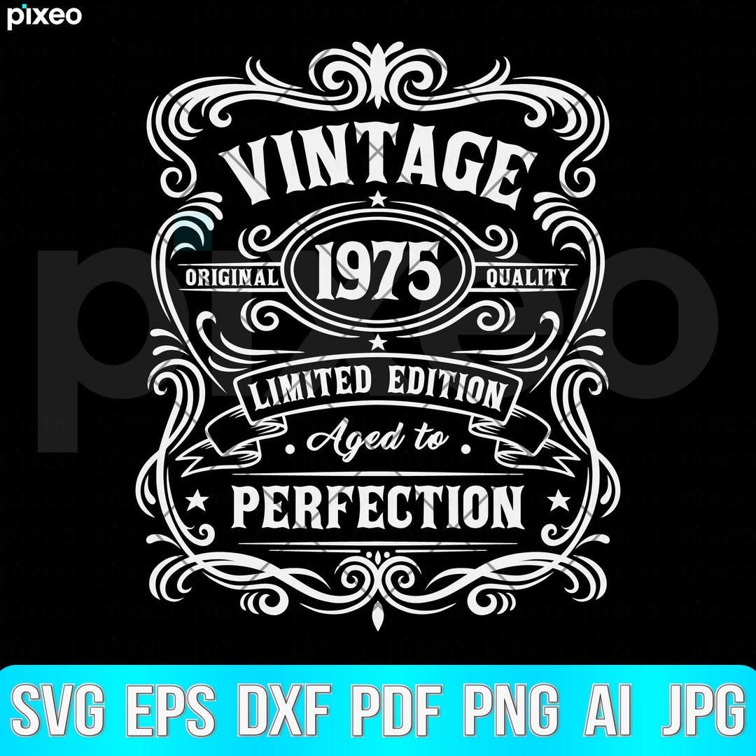 50th Birthday Vintage 1975 SVG: Aged to Perfection Design (digital ...