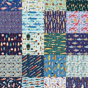 Fishing Digital Papers: Unique Fisherman Clipart & Patterns (digital ...