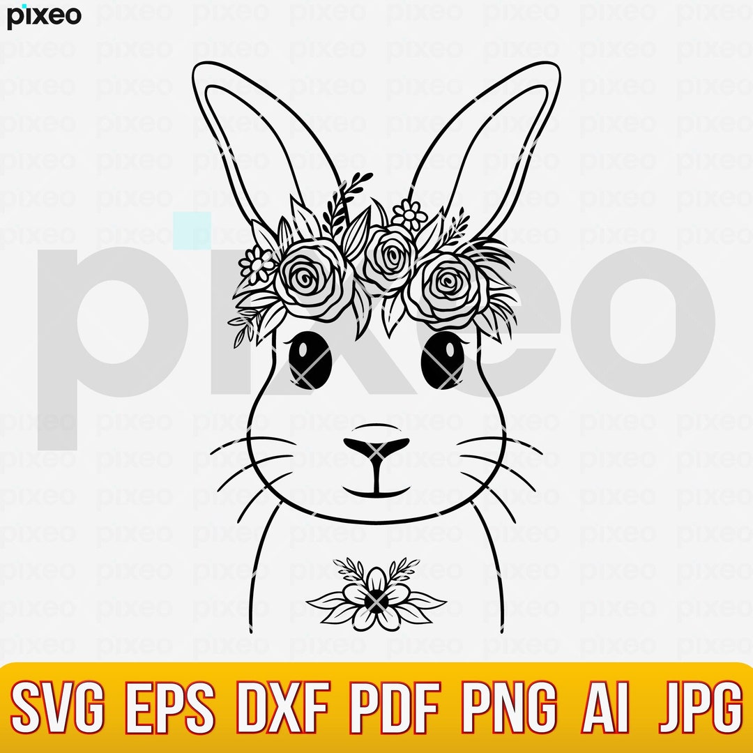 Bunny With Flowers Svg, Floral Bunny Svg, Rabbit Svg, Easter Bunny Svg ...