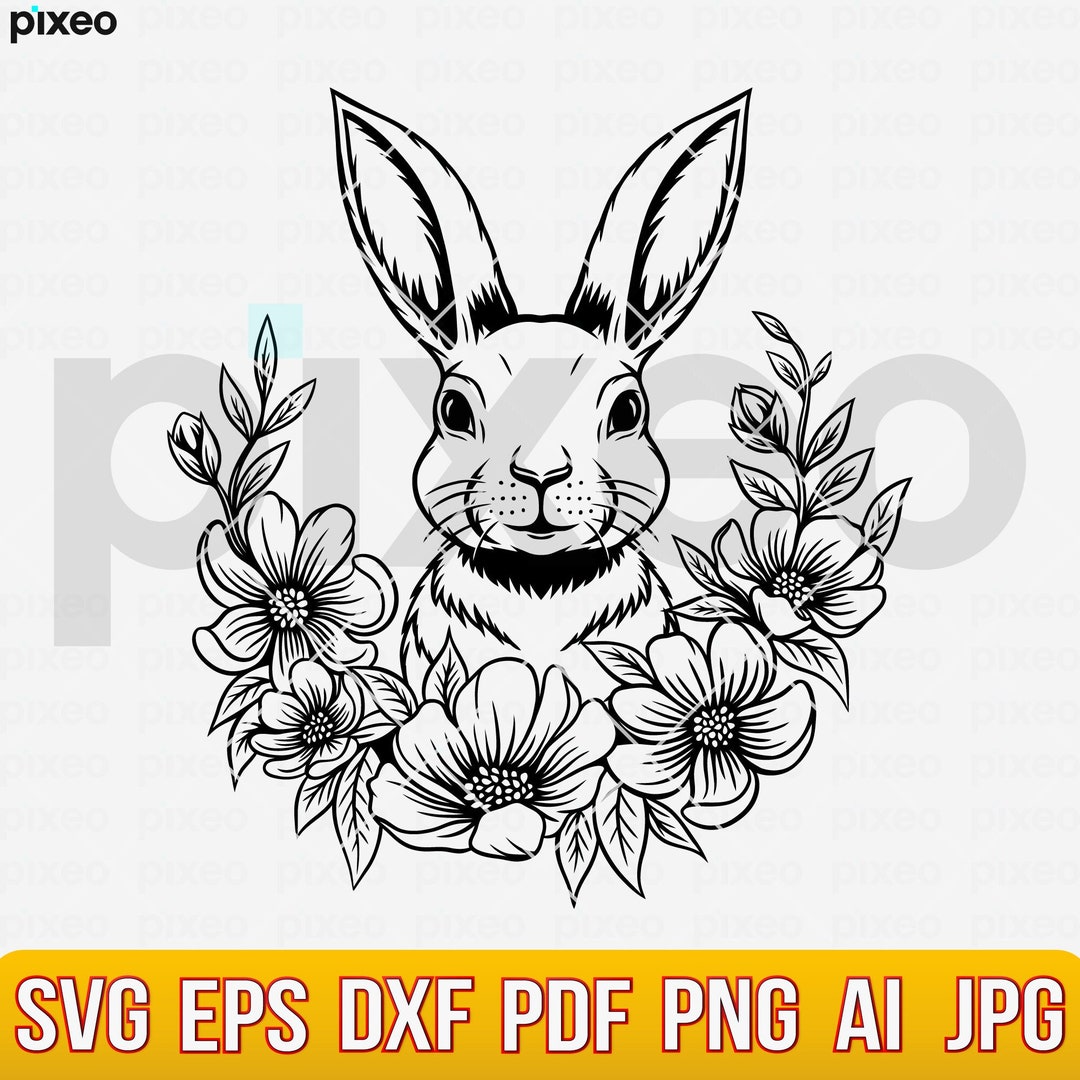 Bunny With Flowers Svg, Floral Bunny Svg, Rabbit Svg, Easter Bunny Svg ...