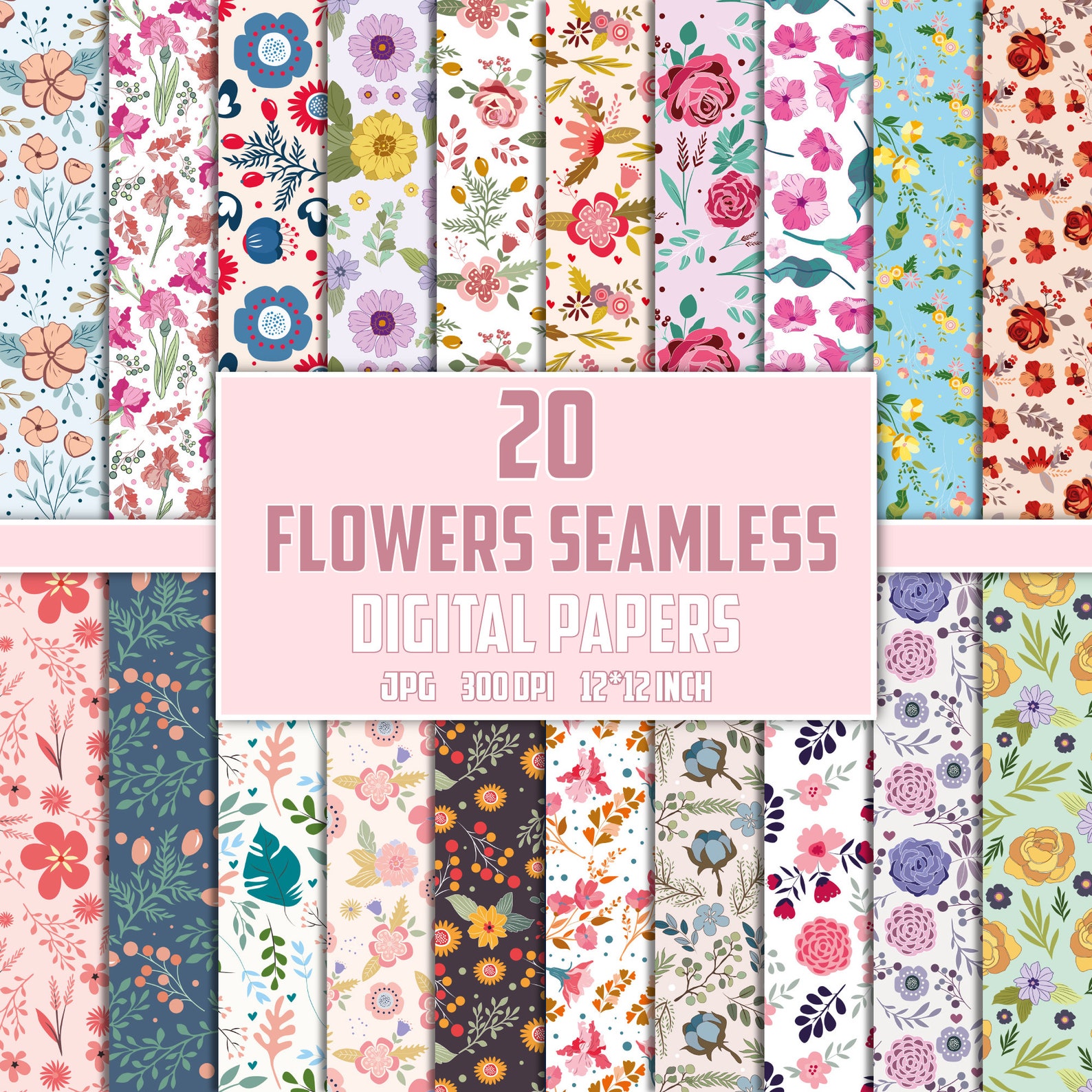 Floral Seamless Pattern: Spring Flowers Digital Paper (digital Download ...