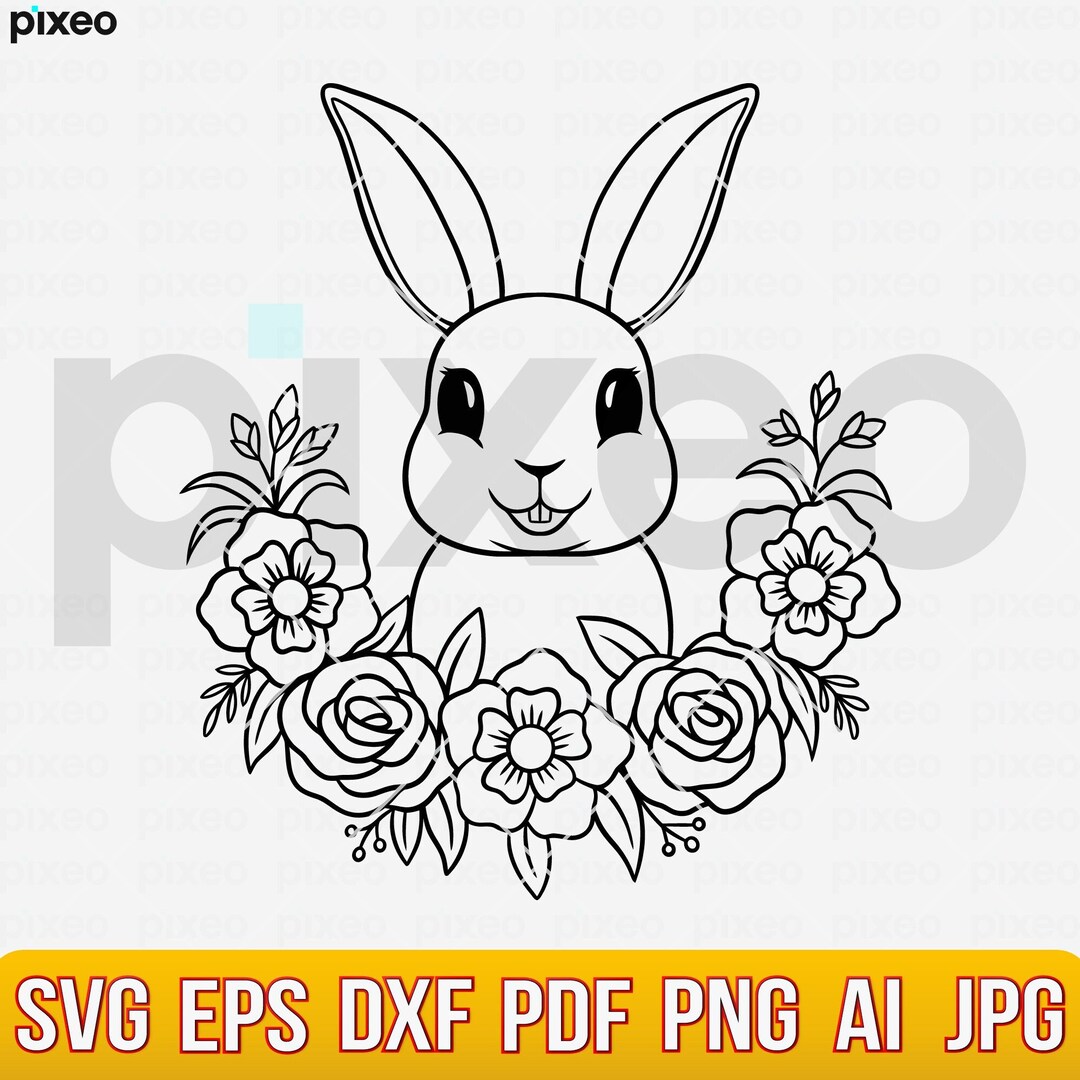 Bunny With Flowers Svg, Floral Bunny Svg, Rabbit Svg, Easter Bunny Svg ...