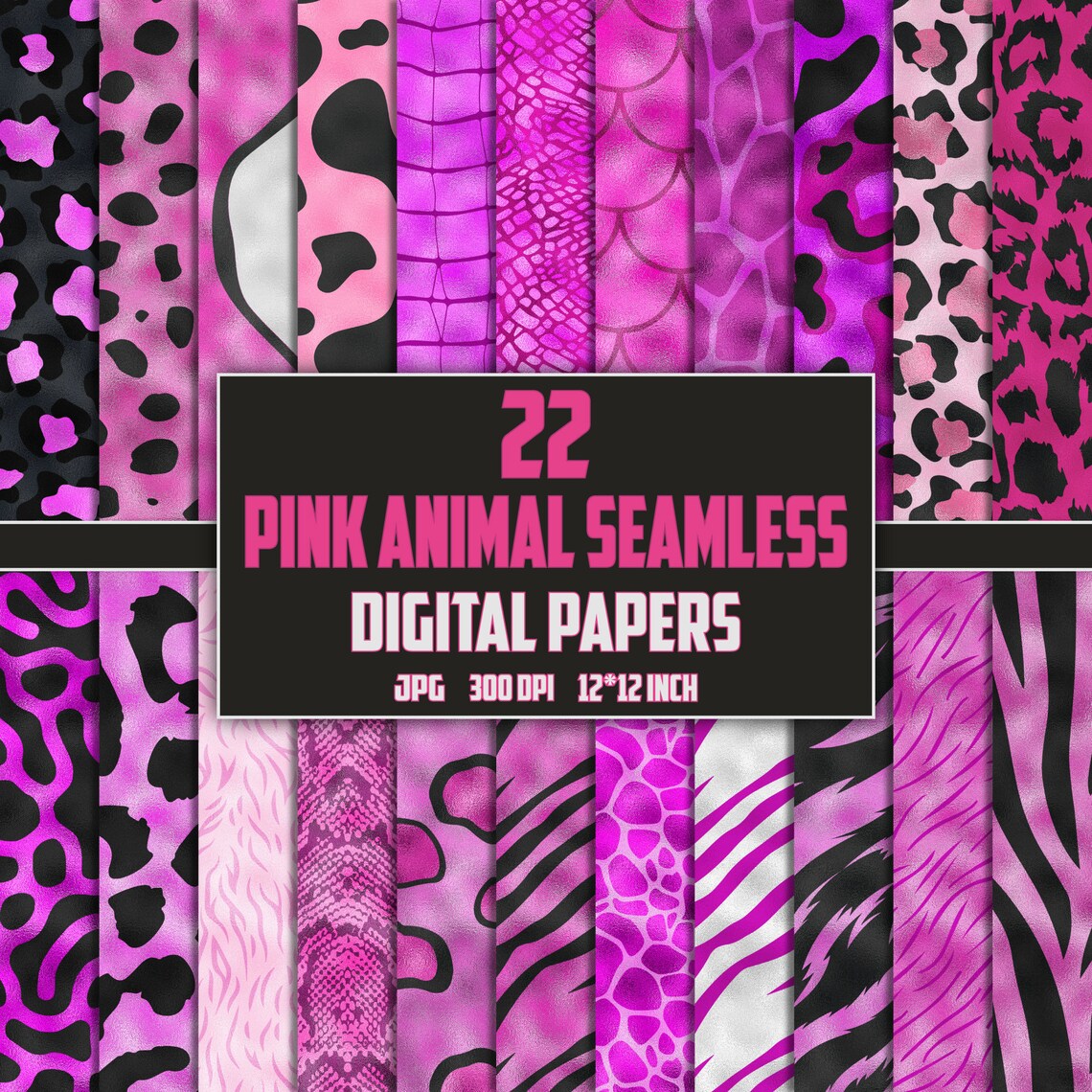 Pink Metallic Animal Seamless Patterns Pink Safari Digital - Etsy