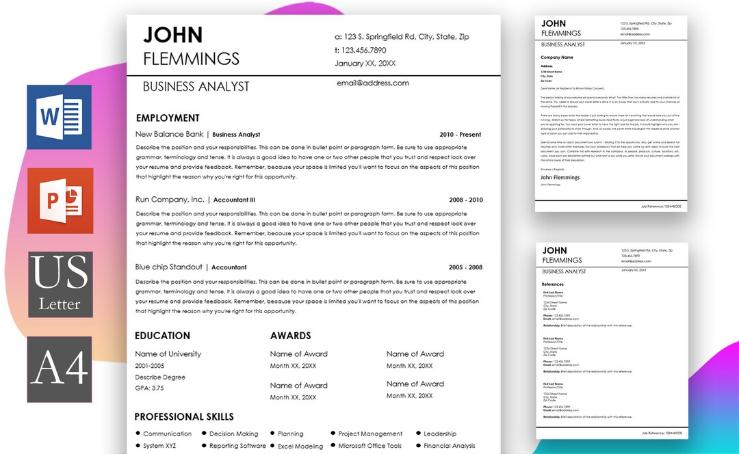 Resume Template, CV Template, Cover Letter Template, Professional ...