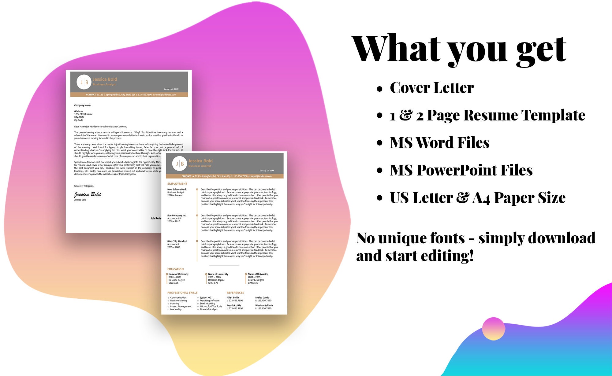Resume Template, CV Template, Cover Letter Template, Professional ...