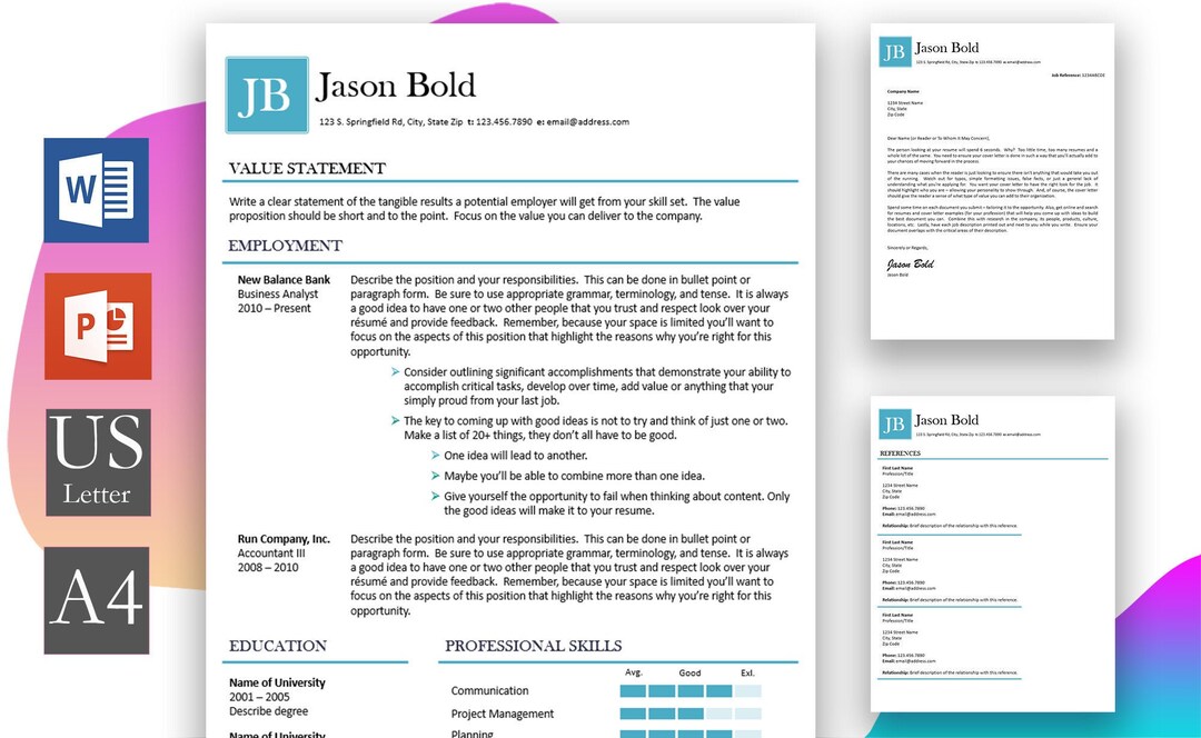 Resume Template, CV Template, Cover Letter Template, Professional ...