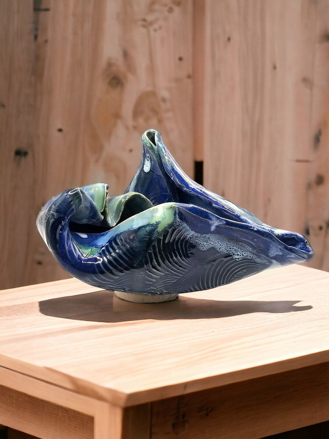 Handmade Ceramic Ocean Wave Sculture One of A Kind Blue Beachy Decor ...