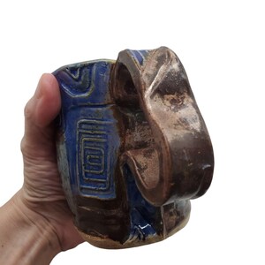 Skull Face Mug Pottery Sculpture Folk Art Handmade Spooky Copper Blue 4 ...