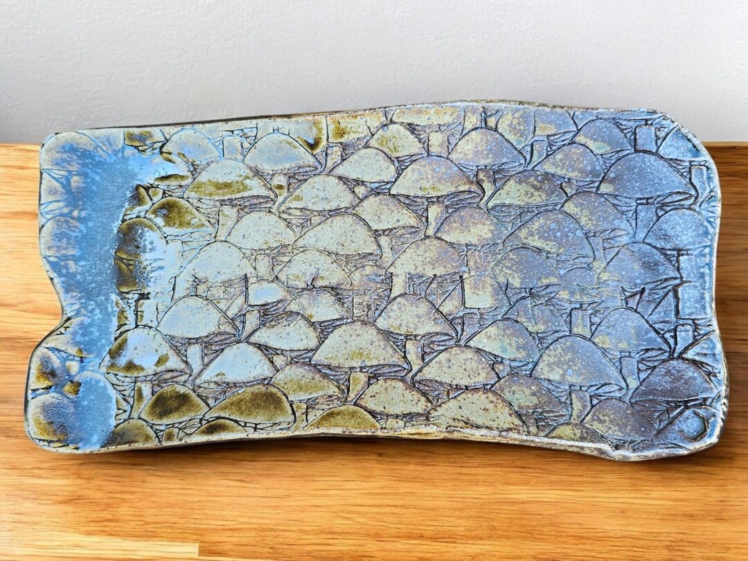 Soda Fired Slab Plate Mushroom Texture Blue Ceramic Pottery Art ...