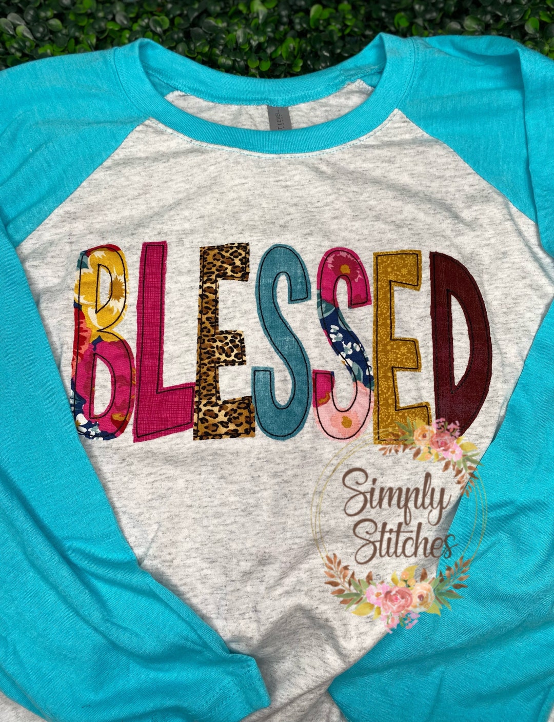 BLESSED Raggy Applique Raglan Shirt - Next Level Brand, Unisex Fit ...