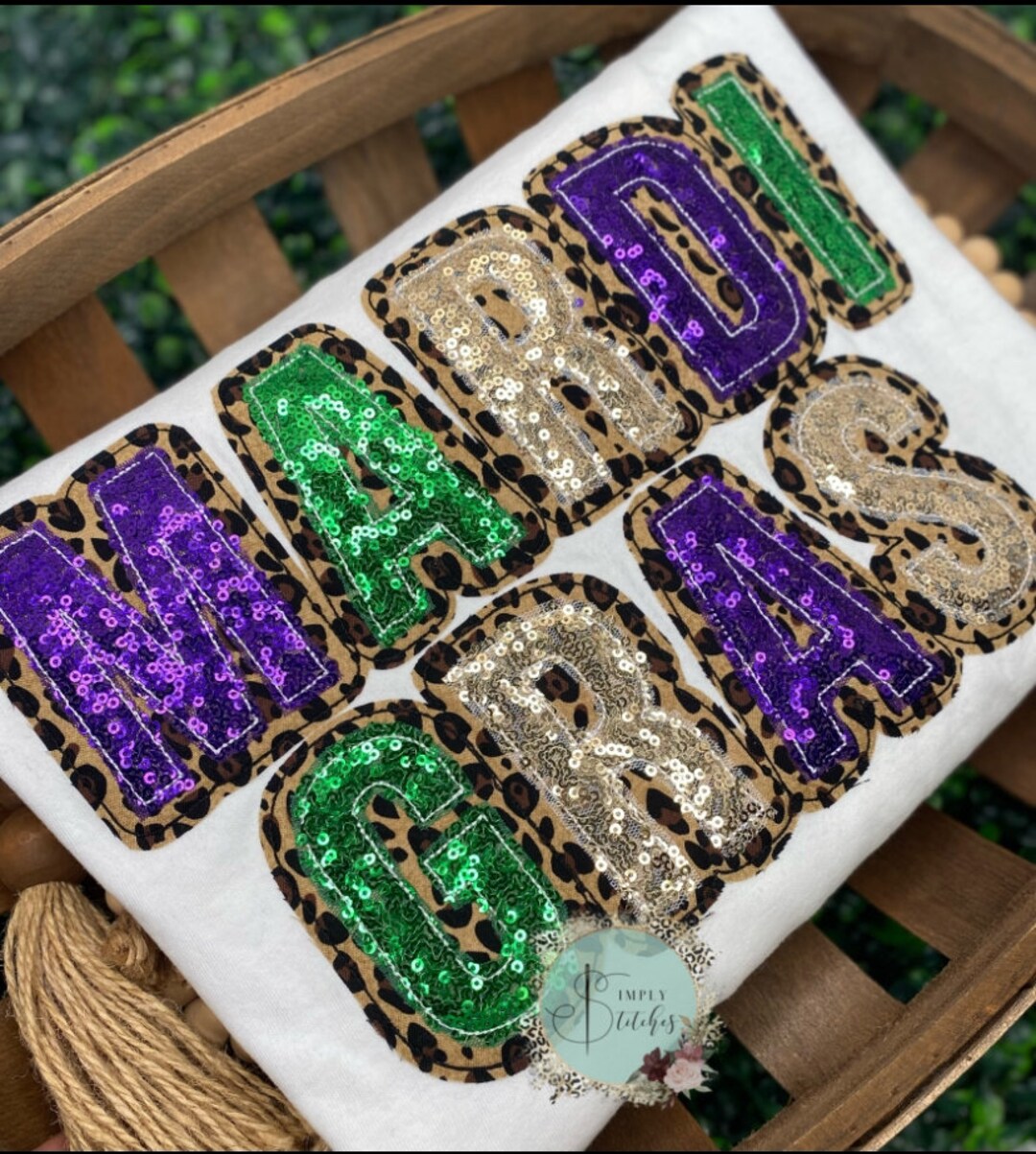 MARDI GRAS Double Stack Applique Shirt/sweatshirt/raglan~ Cheetah Print ...