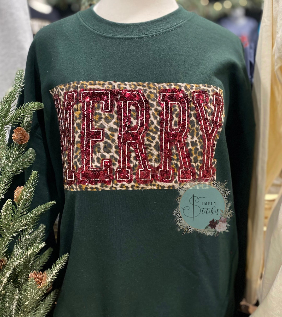 MERRY Applique Sweatshirt, Christmas Sweatshirt, Holiday Sweatshirt ...