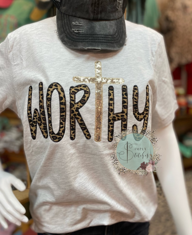 WORTHY Appliqued T-shirt-cross Sequin Easter Bella Canvas | Etsy