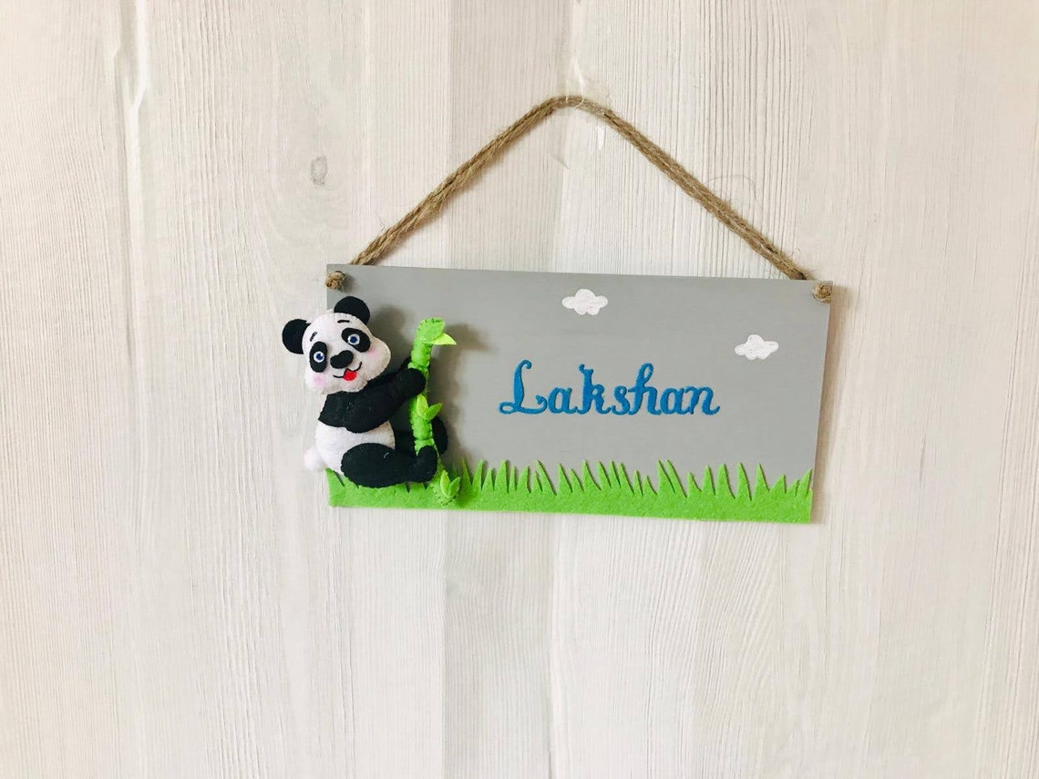 Panda Door Sign/ Plaque personalised plank / wooden name | Etsy