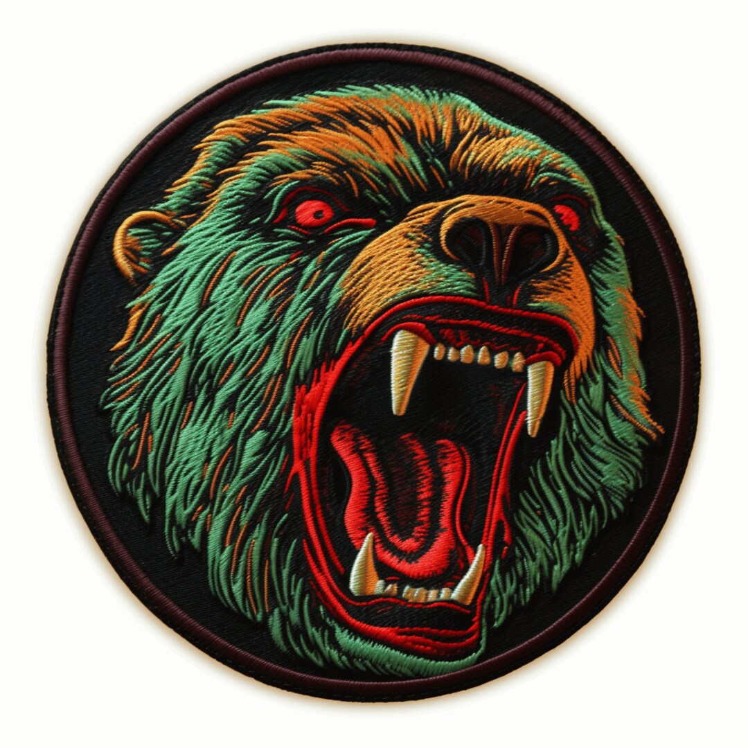 Grizzly Bear Patch Embroidered DIY Iron-on/sew-on Custom Applique Vest ...
