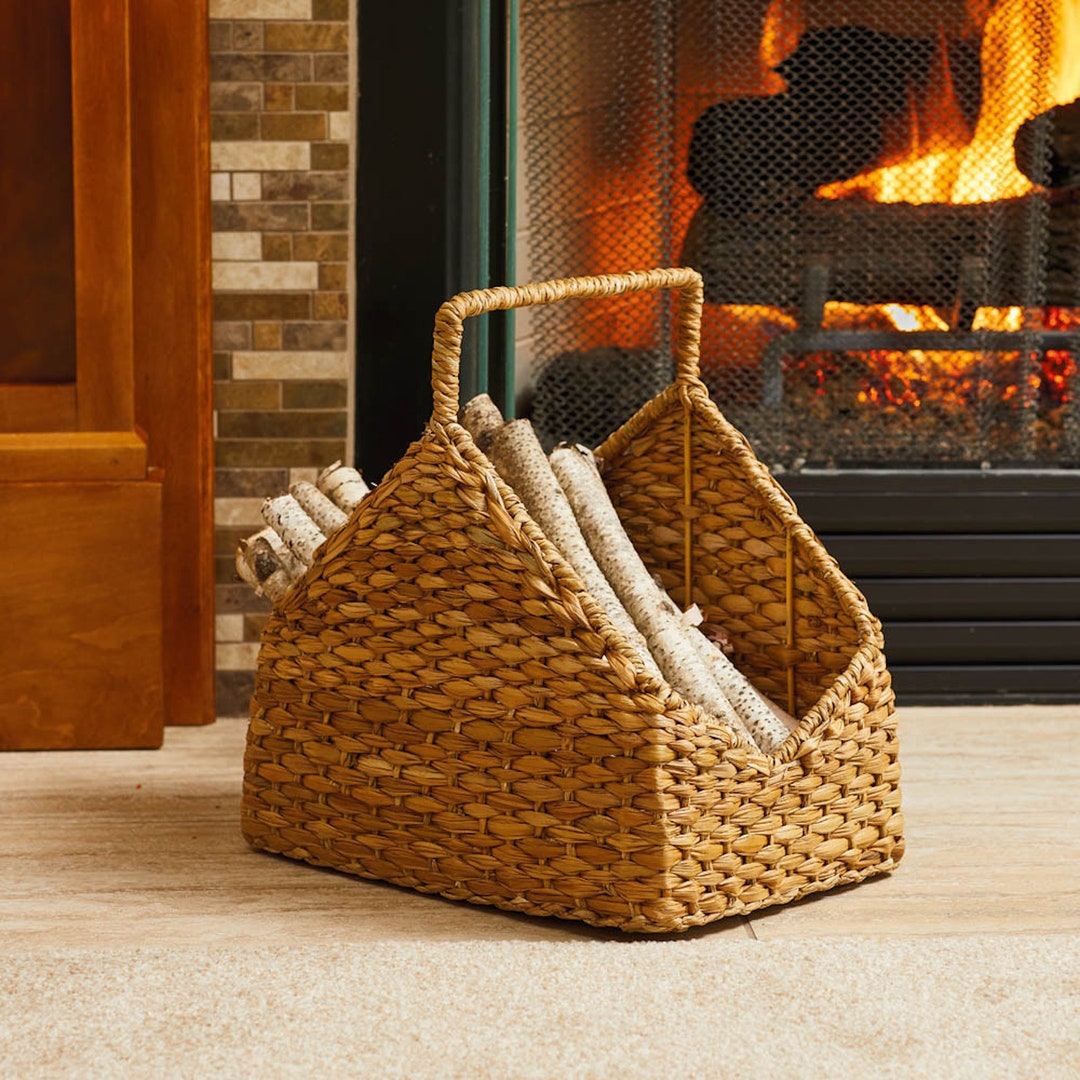 Hogla Grass Log Basket, Fireplace Log Holder, Indoor Firewood Holder ...