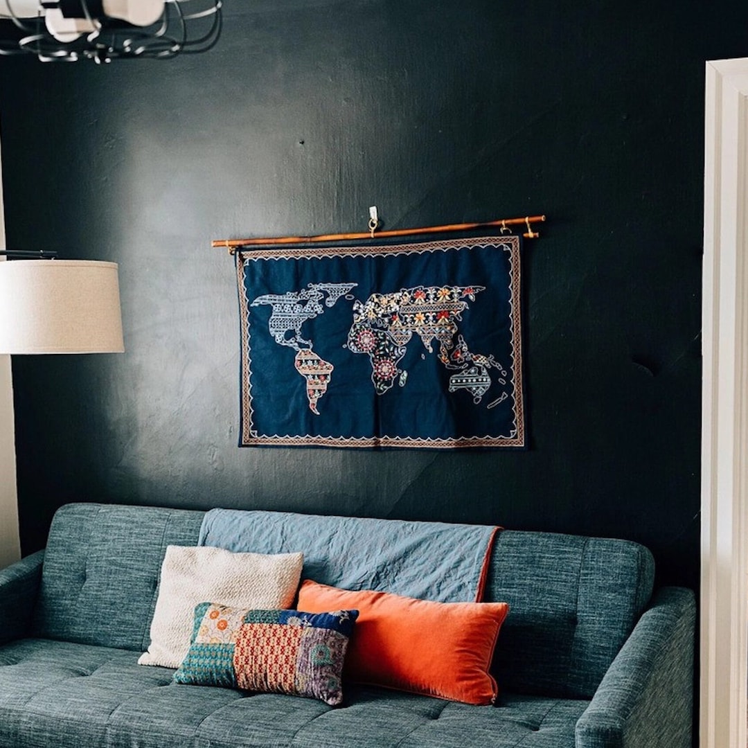 Wonderful World Wall Hanging Map With 42 Bamboo Textile Hanger, World ...