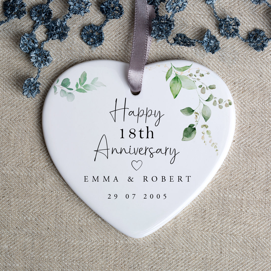 Personalised 18th Anniversary Gift Porcelain Heart Ornament Anniversary ...