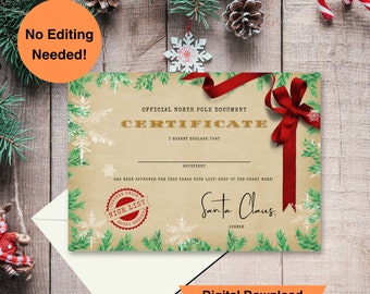 Editable Nice List Certificate, Christmas Eve Box, Printable, Canva ...