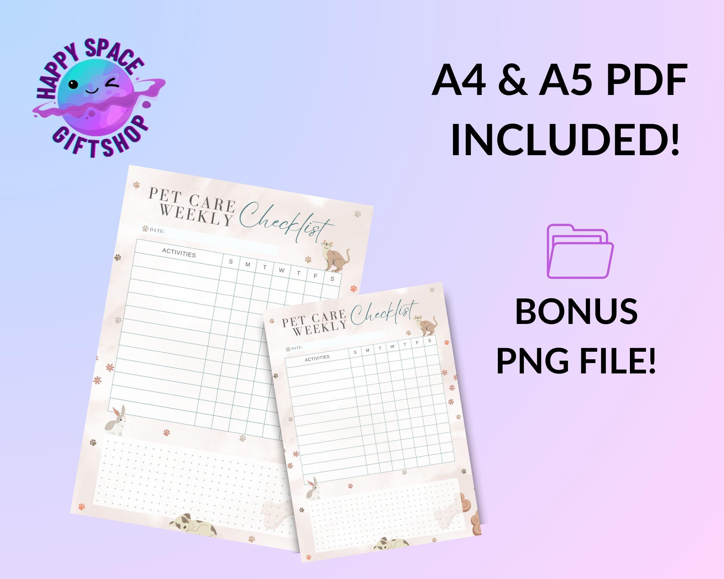 Pet Care Daily Checklist Customisable Task Tracker Journal A4 A5 PNG ...