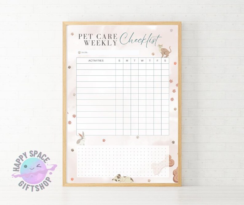 Pet Care Daily Checklist Customisable Task Tracker Journal A4 A5 PNG ...
