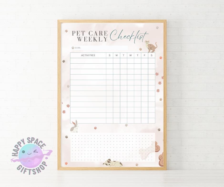Pet Care Daily Checklist Customisable Task Tracker Journal A4 A5 PNG ...