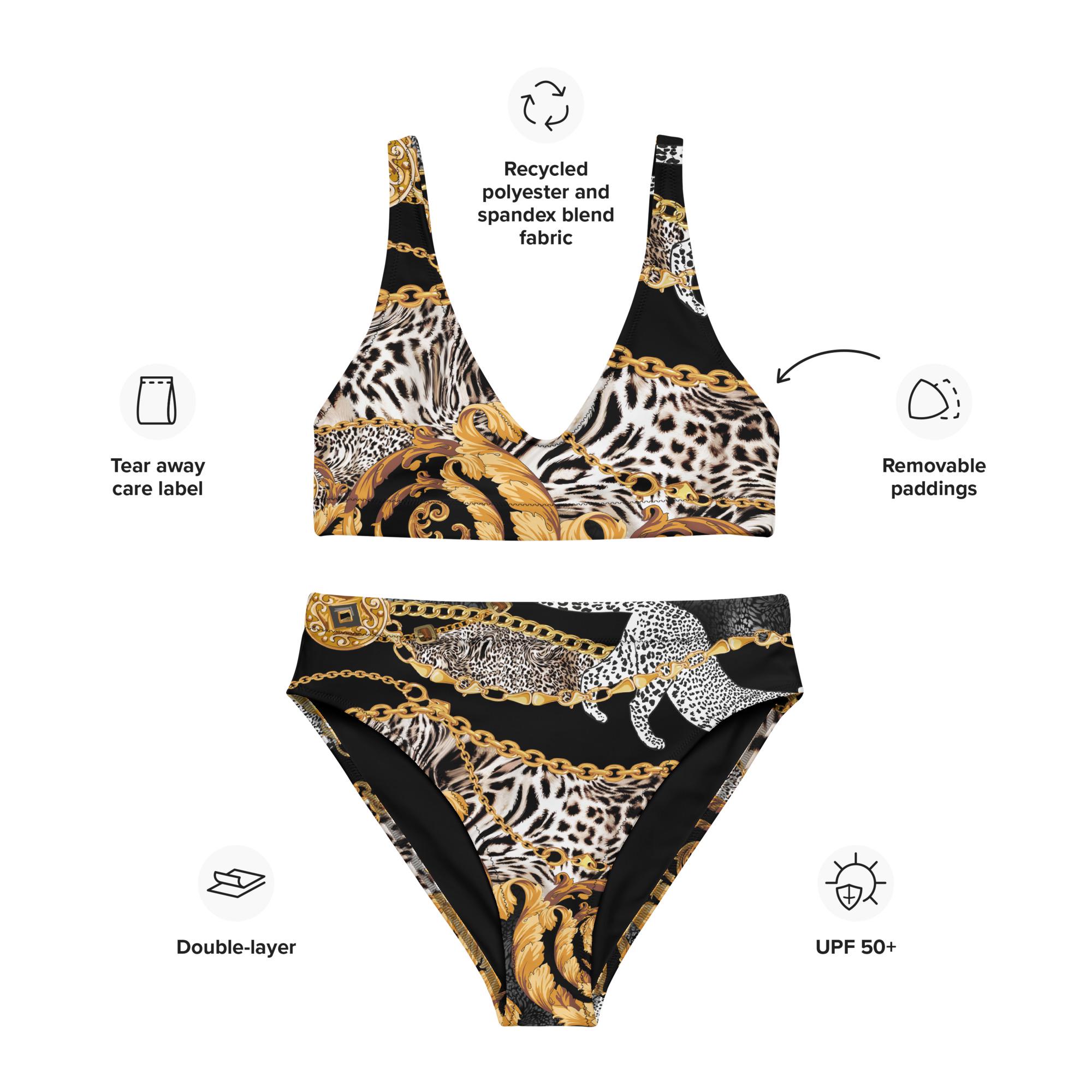 Antique Gold Floral High-waist Bikini Set | Baroque Print Swimwear ...