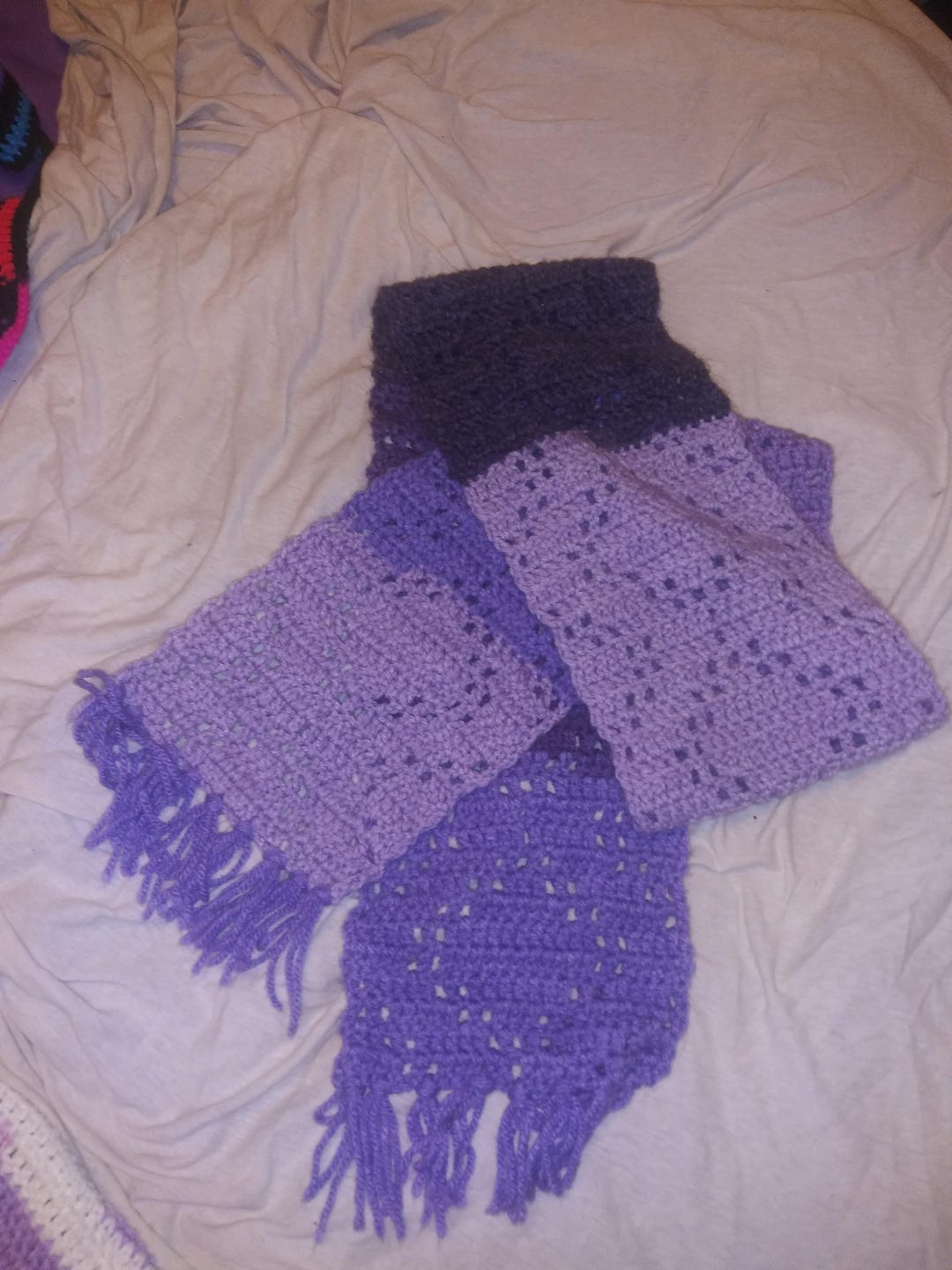 Purple Variegated Diamond Pattern Scarf. - Etsy