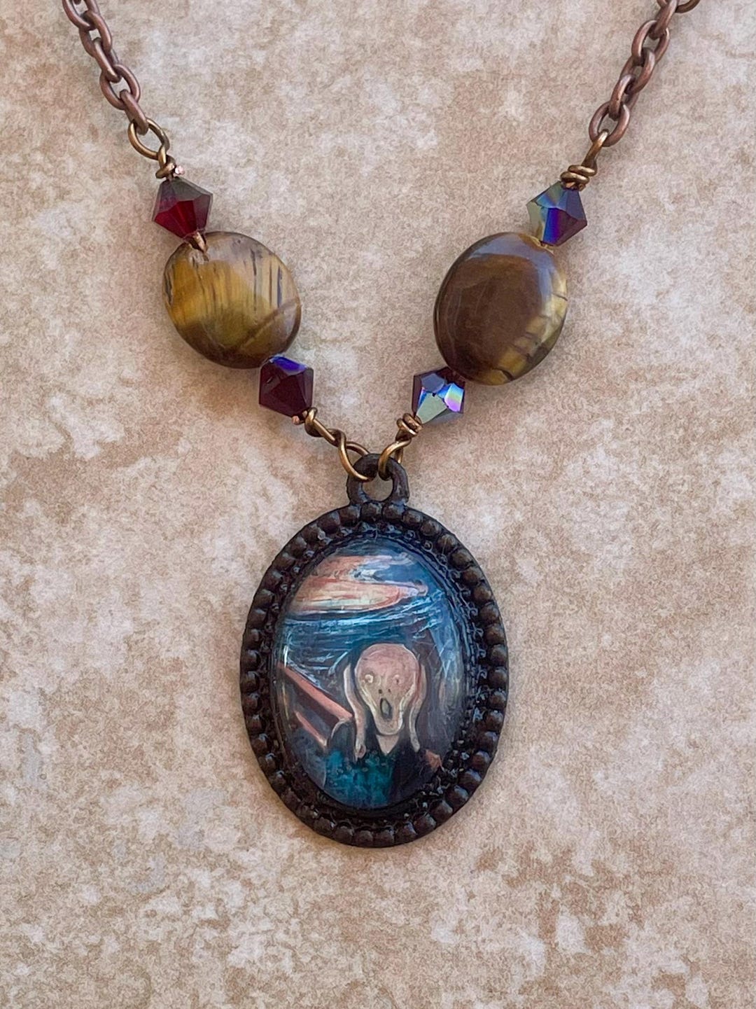 The Scream Art Pendant Necklace Swarovski Crystal and Tiger’s Eye ...