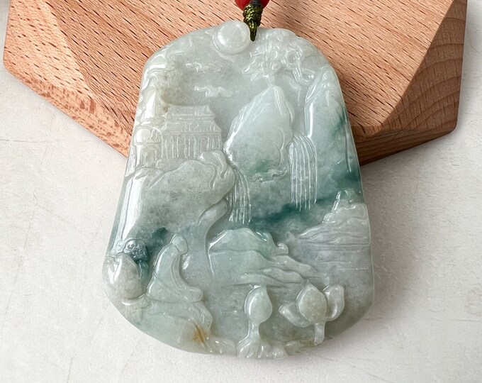 Jadeite Jade Landscape Tree Mountain Forest River Scenery Hand Carved ...