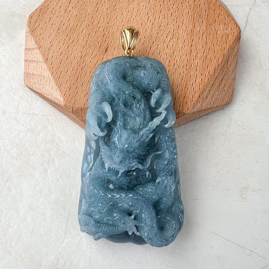 Azure Dragon Jade Pendant, Light Blue Purple Jadeite Jade, Hand Carved ...