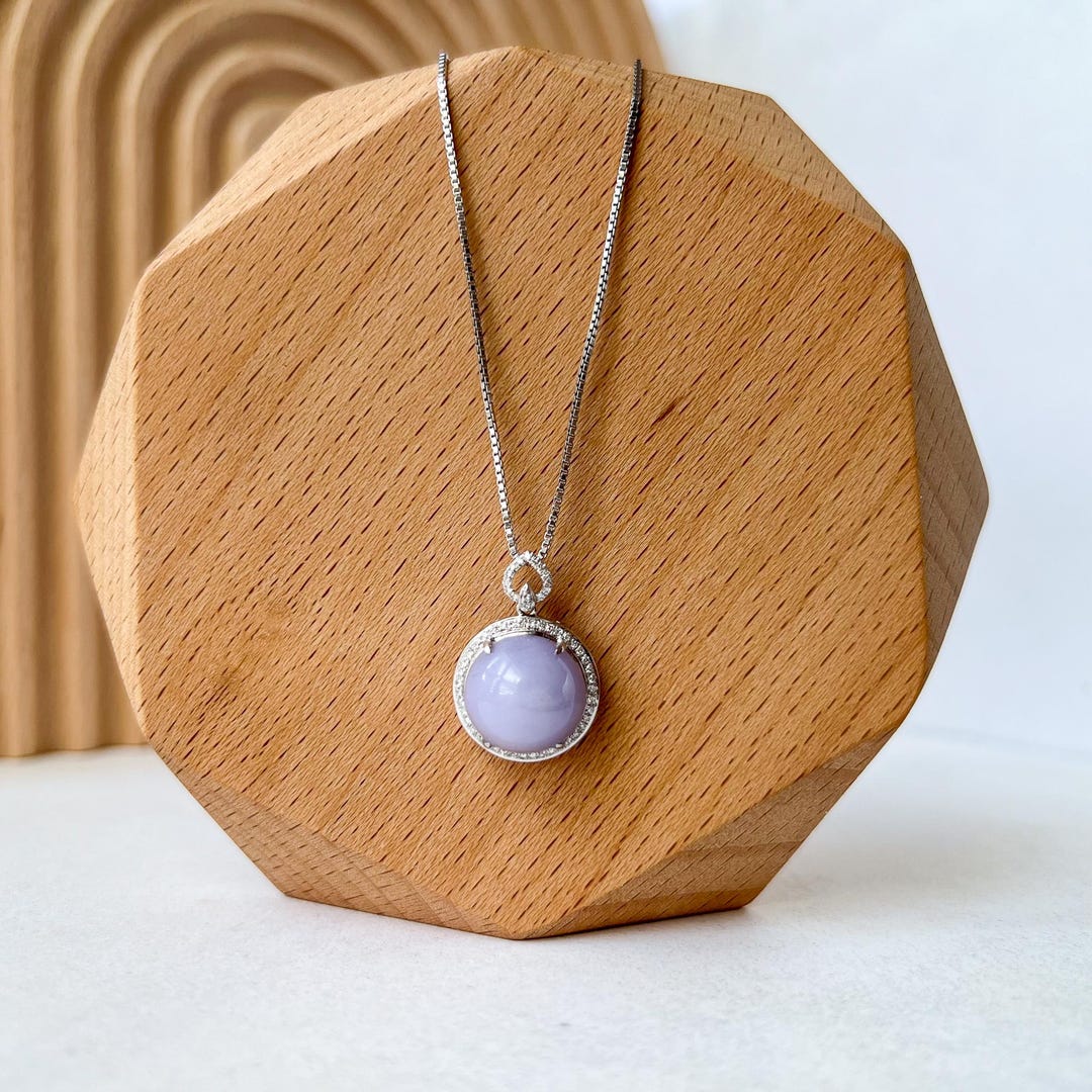 Lavender Bliss Jade Pendant, Purple Jadeite Jade With 18K White Gold ...