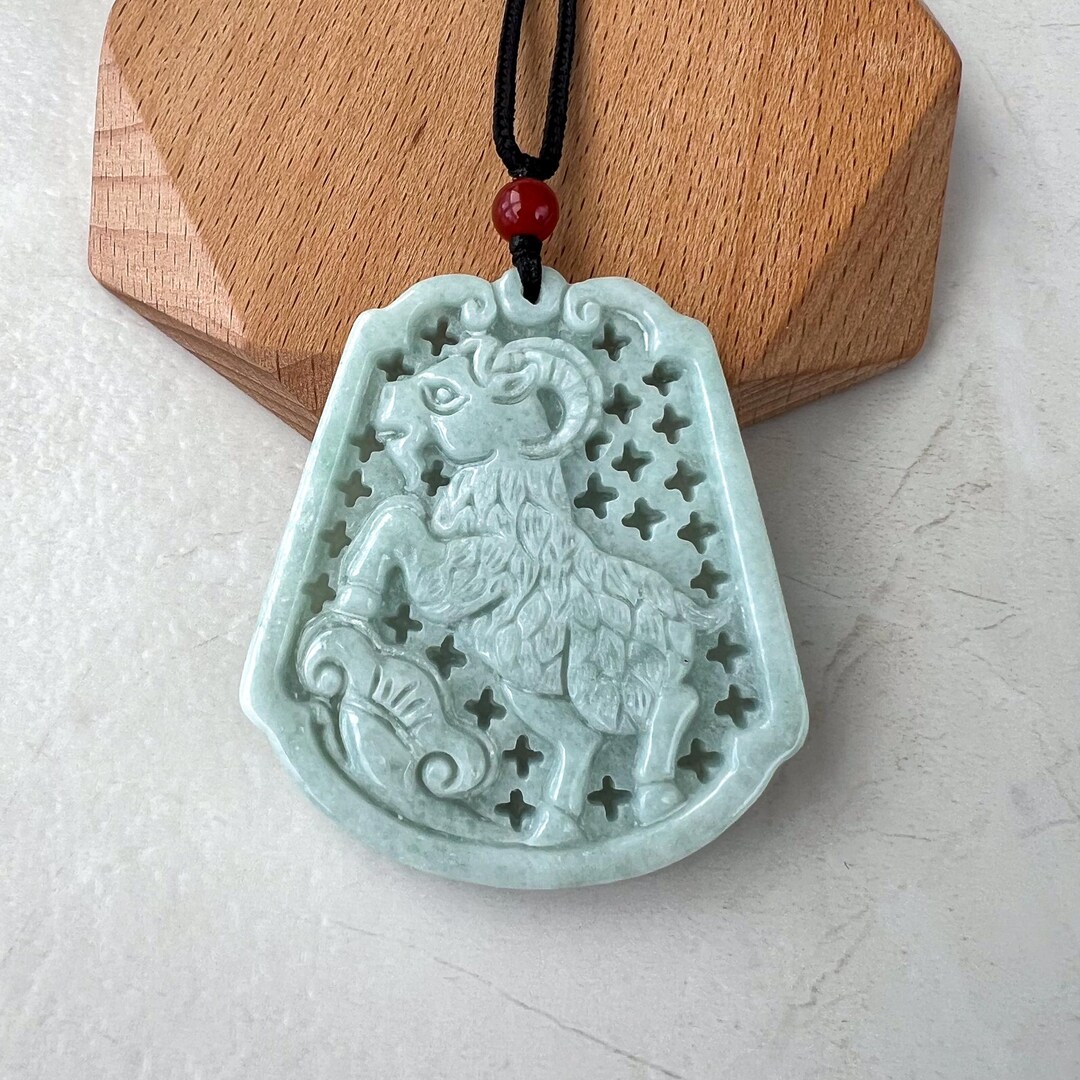 Starry Sky Ram Jade Pendant, Jadeite Jade Sheep Goat Ram Zodiac Carved ...