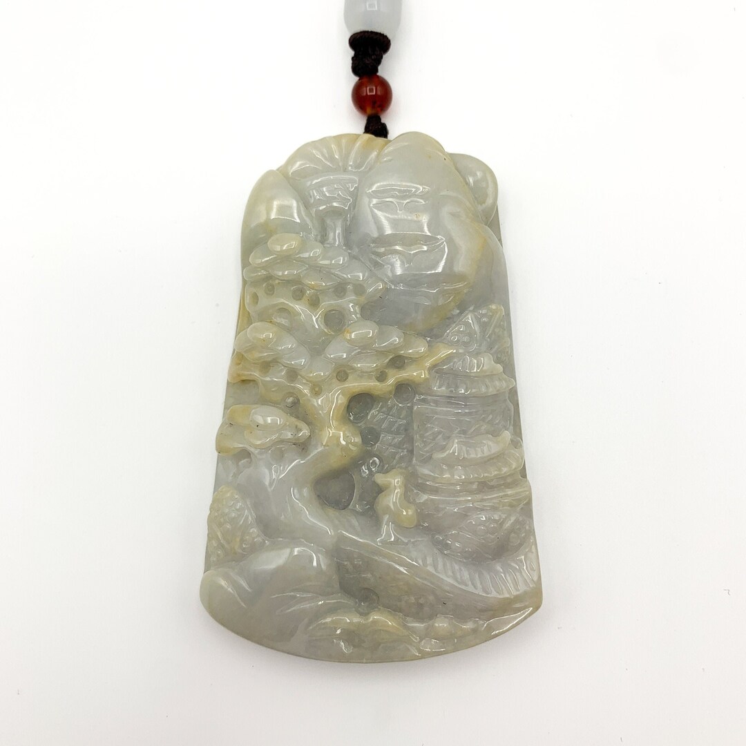 Jade Tree Pendant, Jadeite Jade, Mountain Forest River Scenery, Hand ...